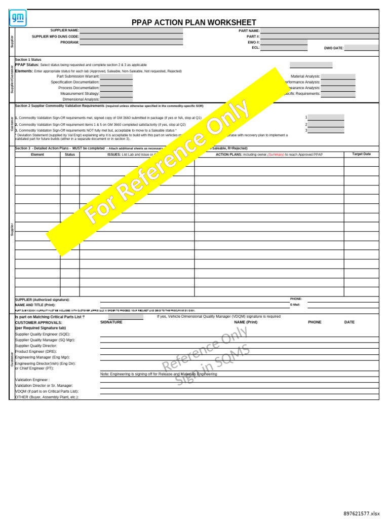 GM 1927 09 PPAP Action Plan Worksheet | PDF