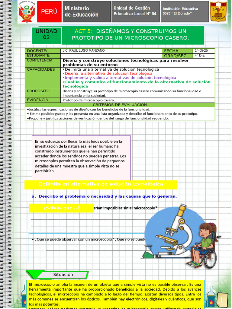 Ficha de Actividad Cta 4° | PDF | Microscopio | Diseño