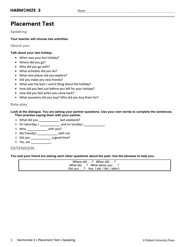 Harmonize 3 Placement Test Speaking | PDF