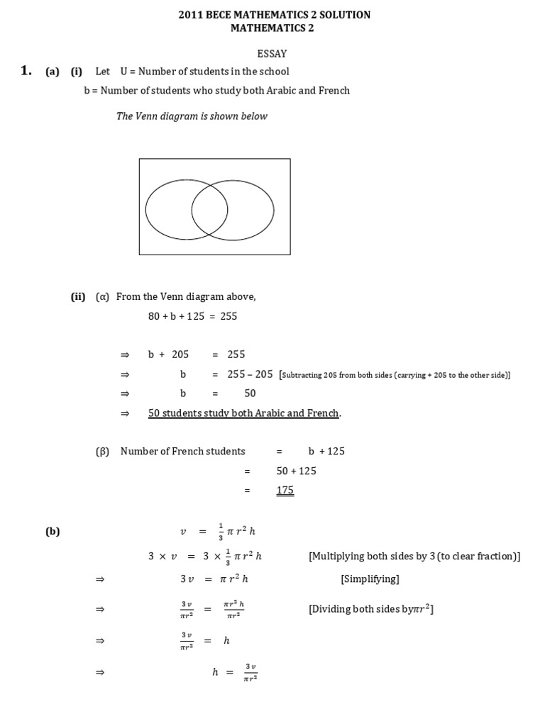 2011 Bece Mathematics 2 Solution | PDF | Mathematics | Elementary Mathematics