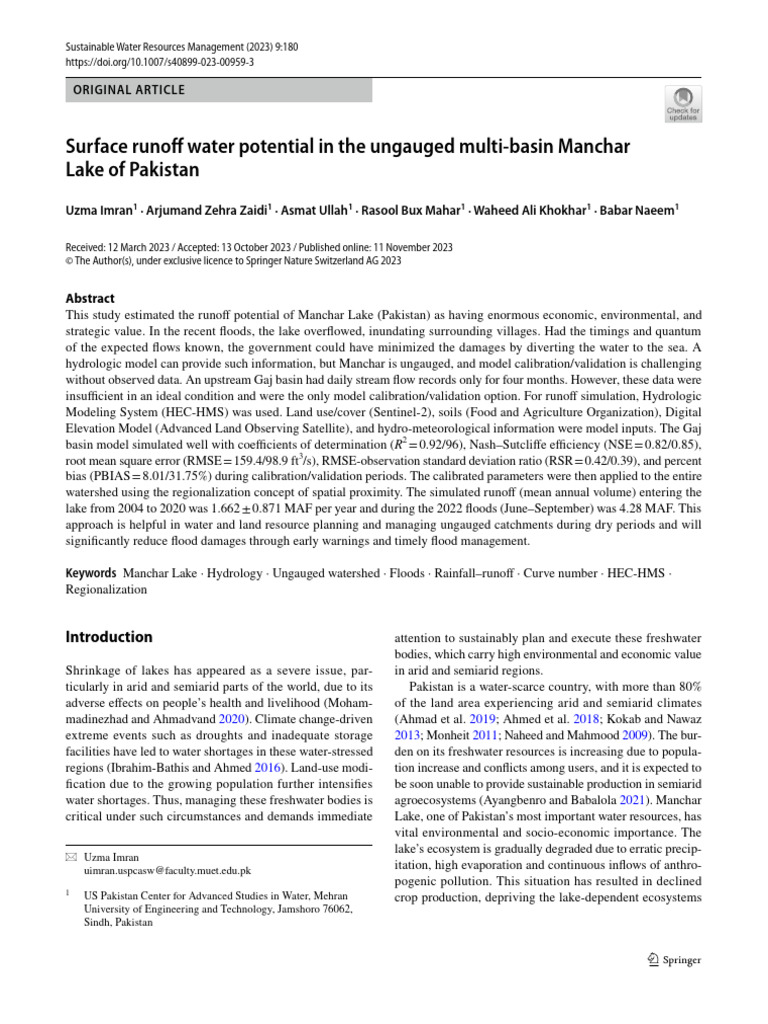 Surface Runoff Water Potential in The Ungauged Multi-Basin Manchar Lake ...