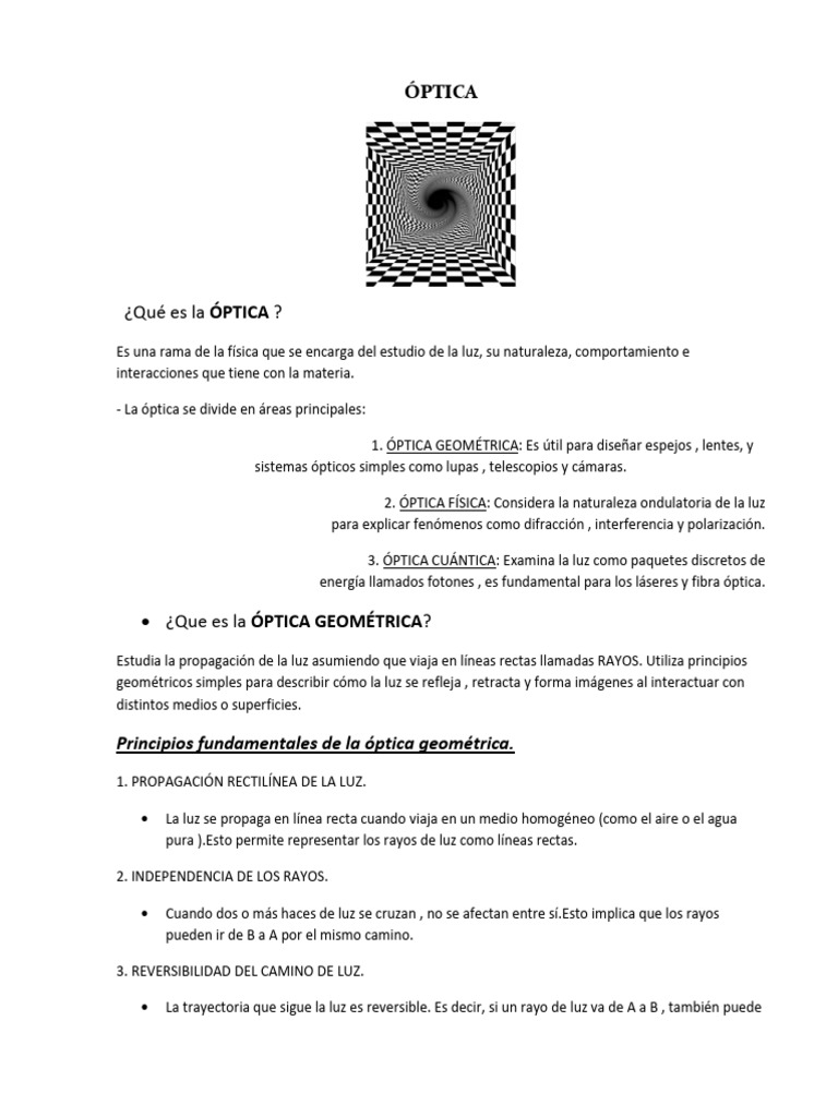 Optica Geometrica Listo | PDF | Óptica | Ligero