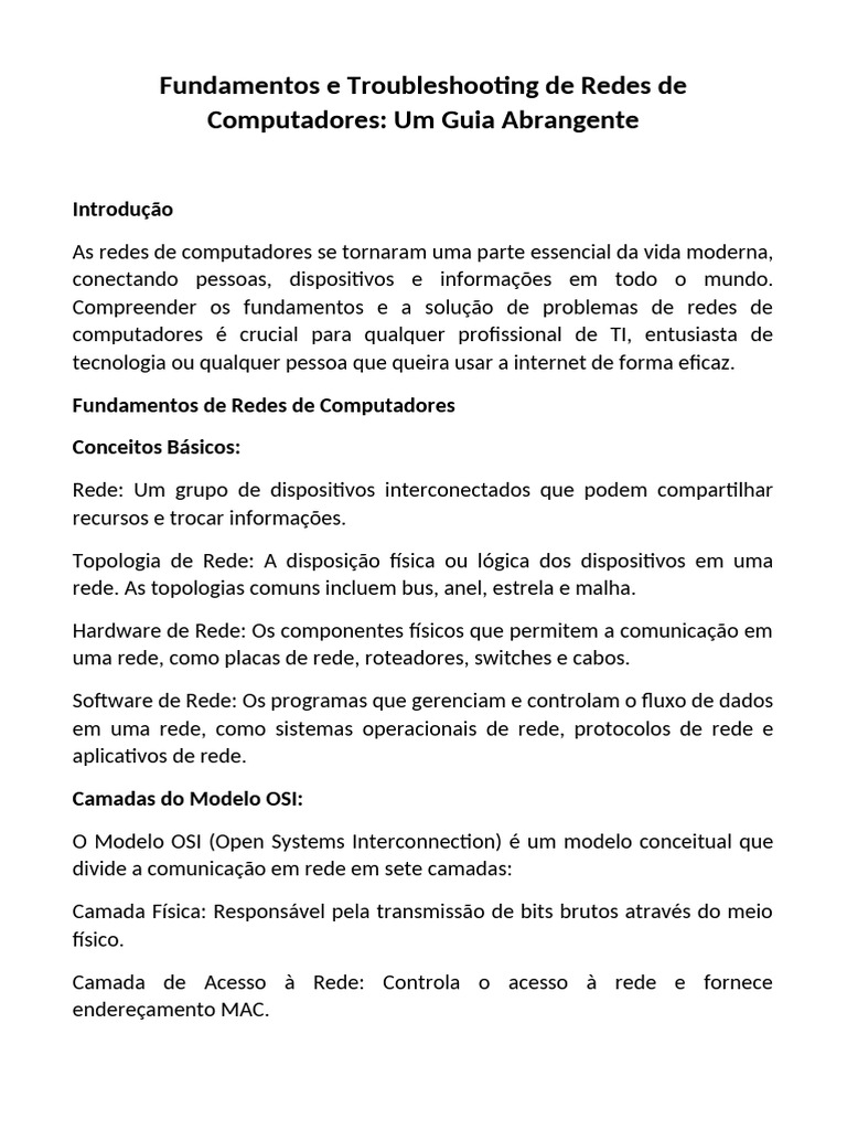 Fundamentos e Troubleshooting de Redes de Computadores - Física | PDF ...