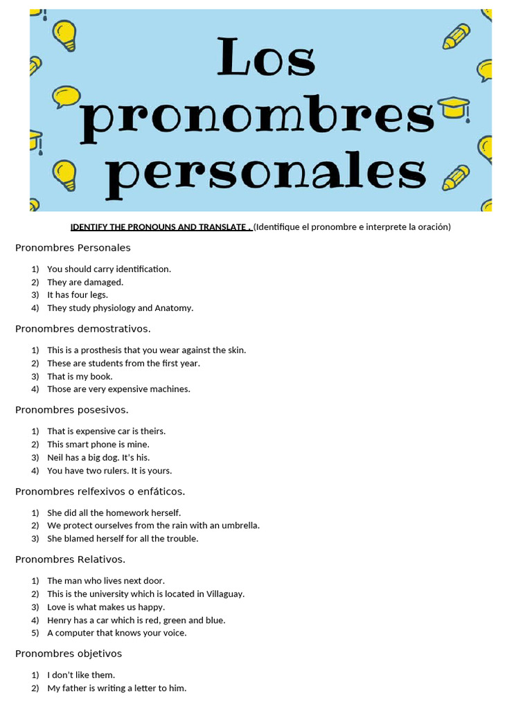pronombres practica de oraciones | PDF