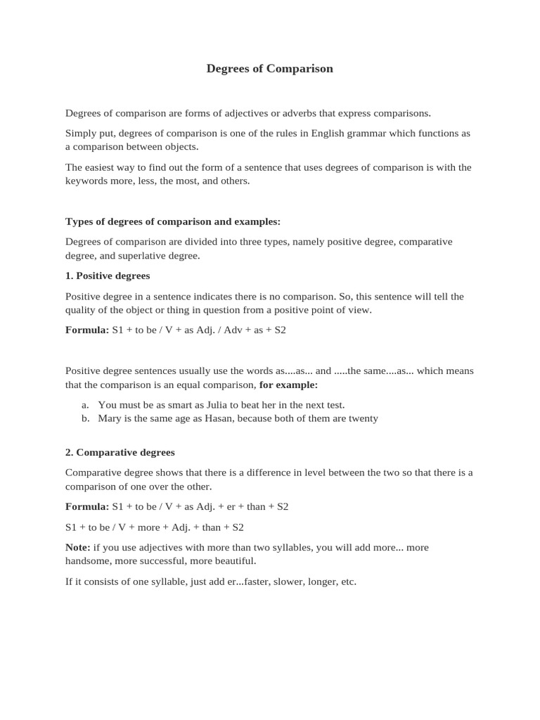 Degrees of Comparison Explained | PDF