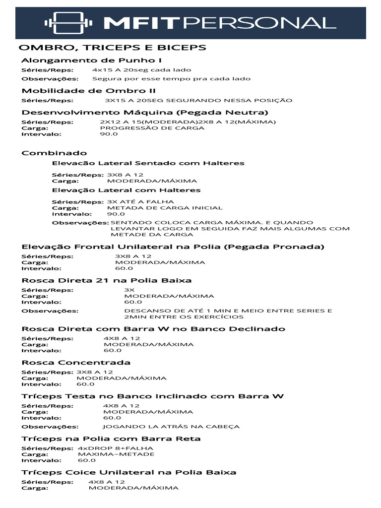 Ombro, Triceps, Biceps | PDF