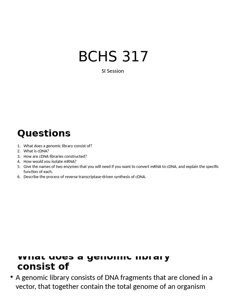 BSHS 317 SI Session SU3.2 20250519 2 | PDF | Complementary Dna | Primer (Molecular Biology)