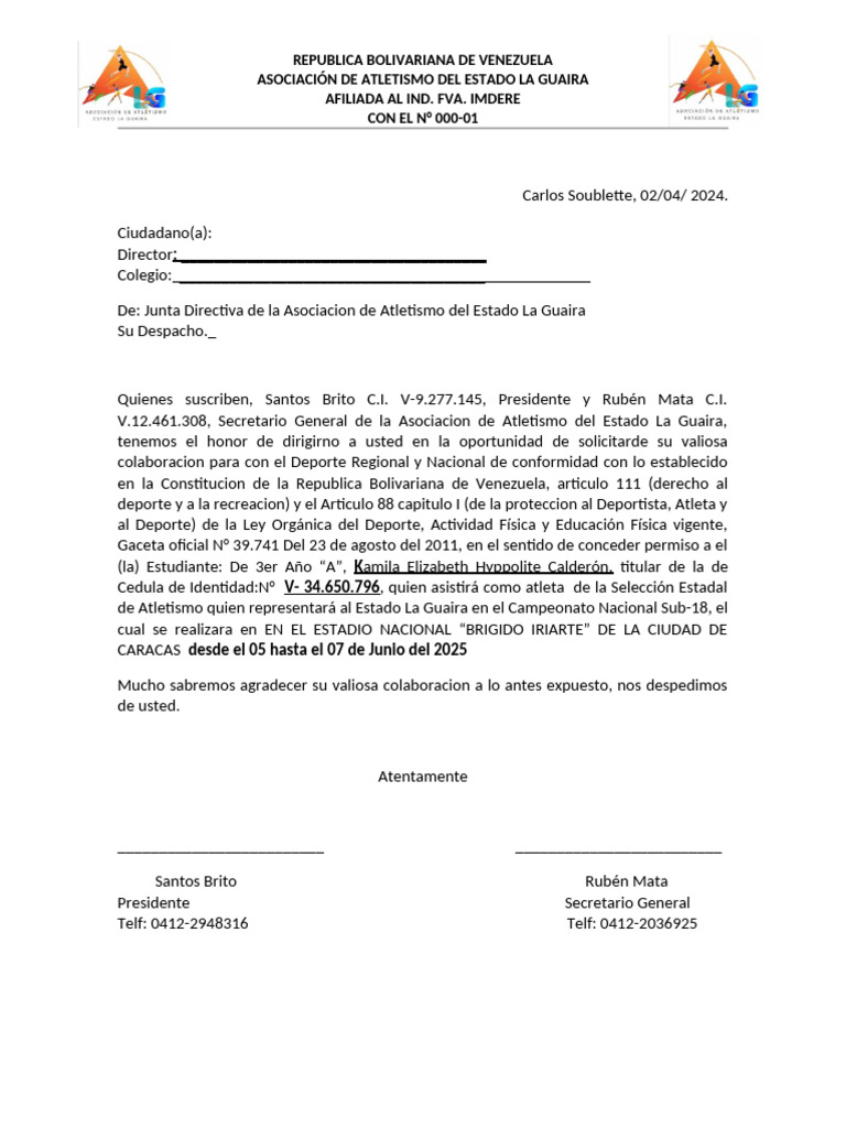 CARTA Permiso Kamila | PDF