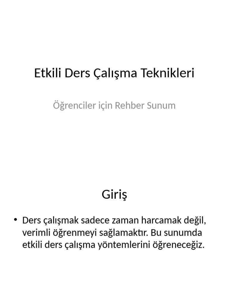 Etkili Ders Calisma Teknikleri Sunumu | PDF