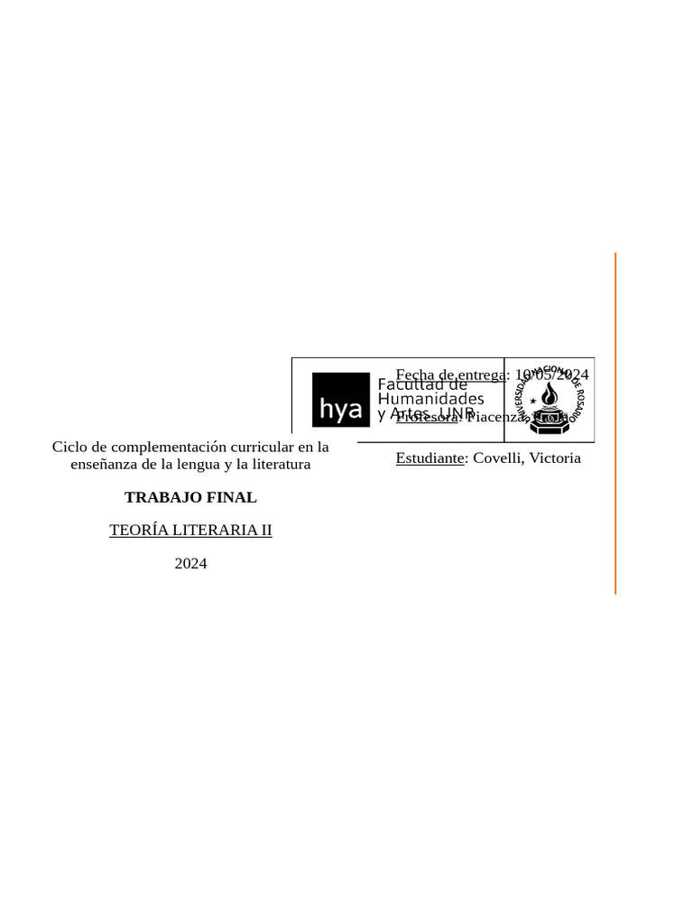 CCC - Covelli, Victoria - TEORÍA LITERARIA II Trabajo Final | PDF ...