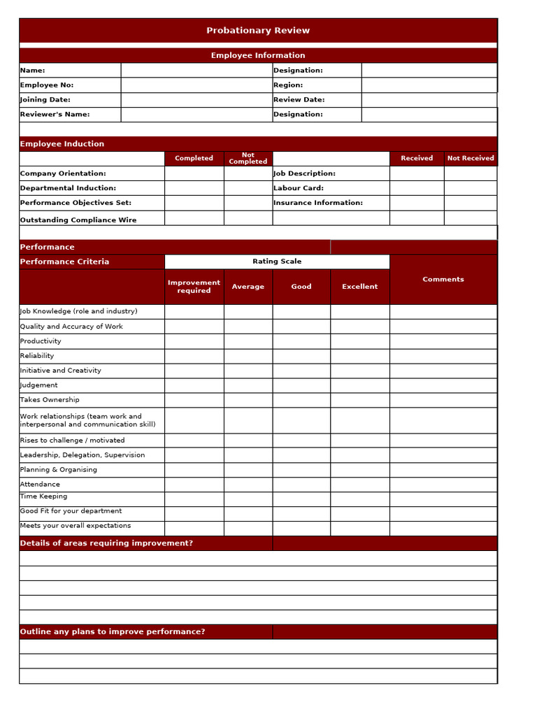 Manager Probationary Review Form | PDF