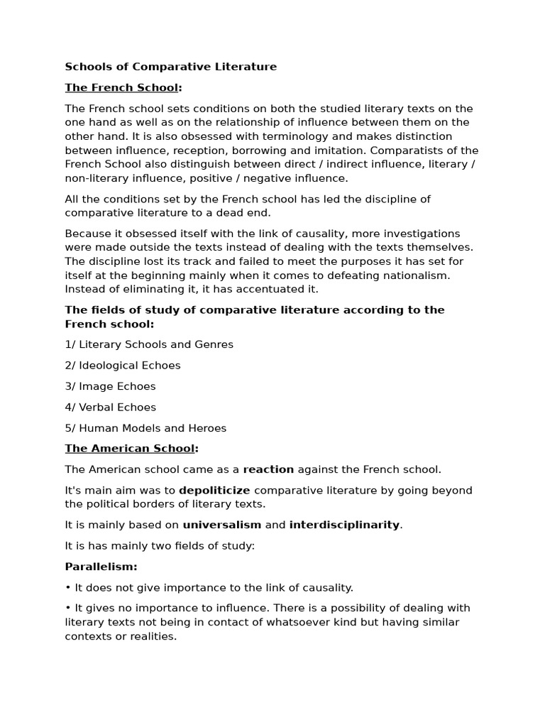 Differences Schools of Comparative Literature | PDF