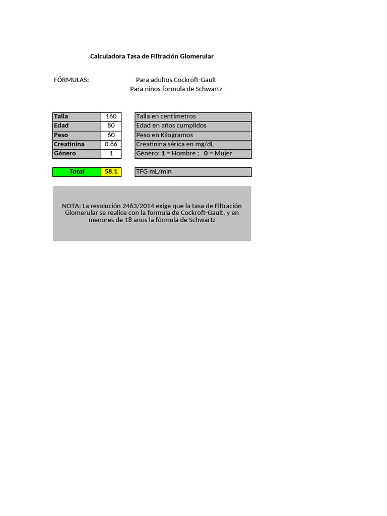 Calculadora TFG Tasa de Filtración Glomerular | PDF