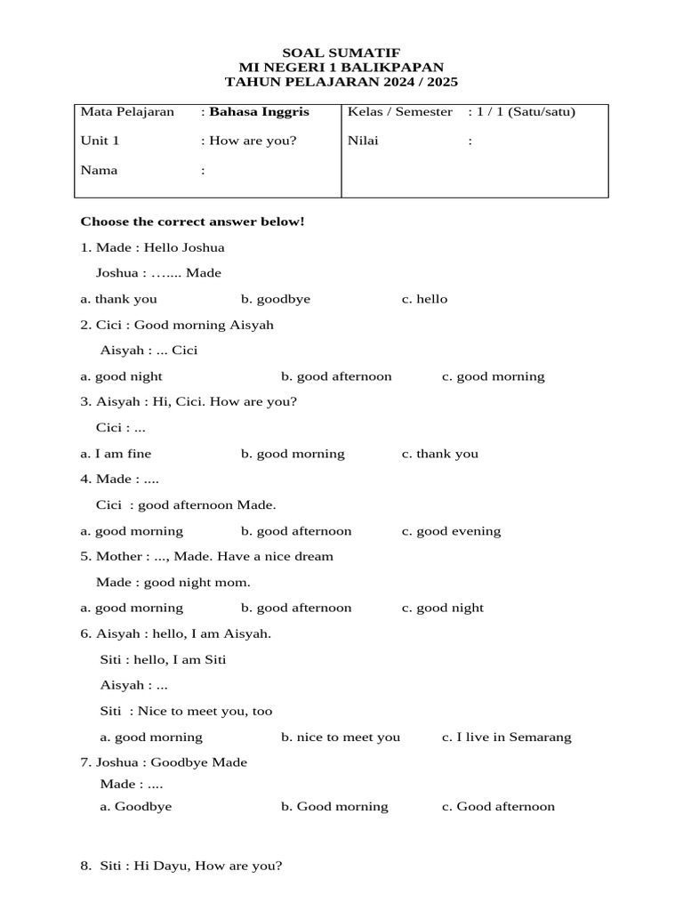 Soal Sumatif B.ing Bab 1 | PDF