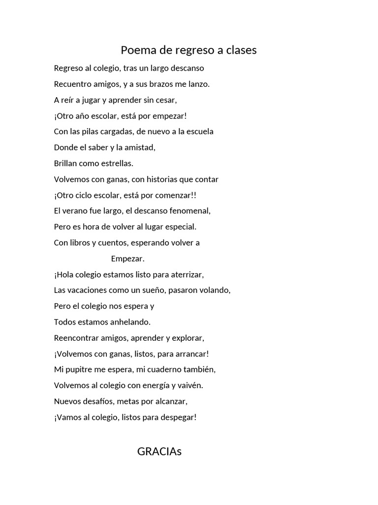 Poema para el regreso a clases | PDF