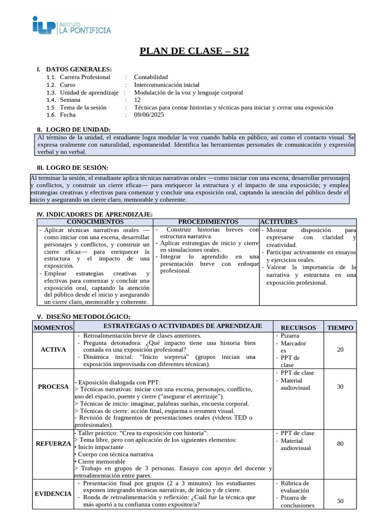 Semana S12 - Plan de Clase | PDF | Comunicación humana | Cognición