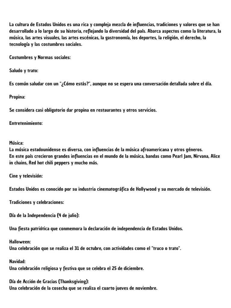 La Cultura de Estados Unidos Es Una Rica y Compleja Mezcla de ...