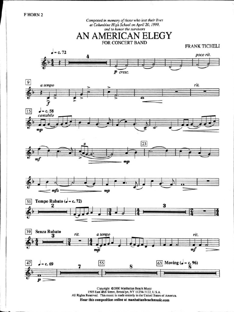 Ticheli Elegy 19 - Horn 2 | PDF