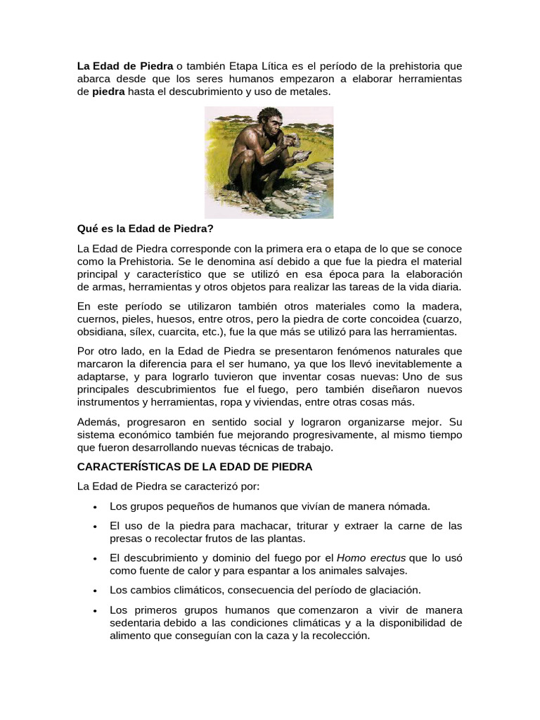 Características y etapas de la Edad de Piedra | PDF | Edad de Piedra ...