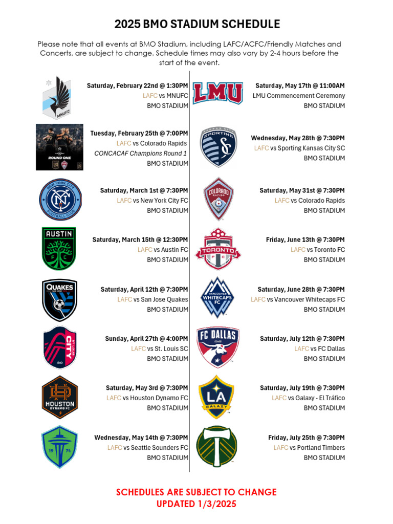 2025 BMO Stadium Events Schedule | PDF | Association Football Clubs ...