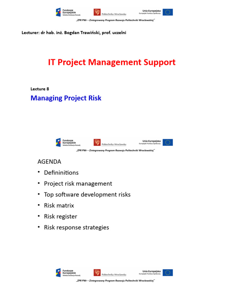 Lecture 08 Managing Project Risk | PDF | Risk | Risk Management