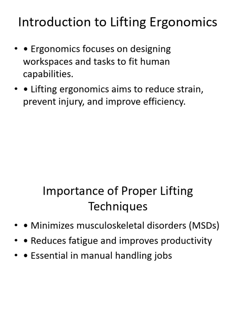 Lifting Ergonomics Overview and Methods | PDF