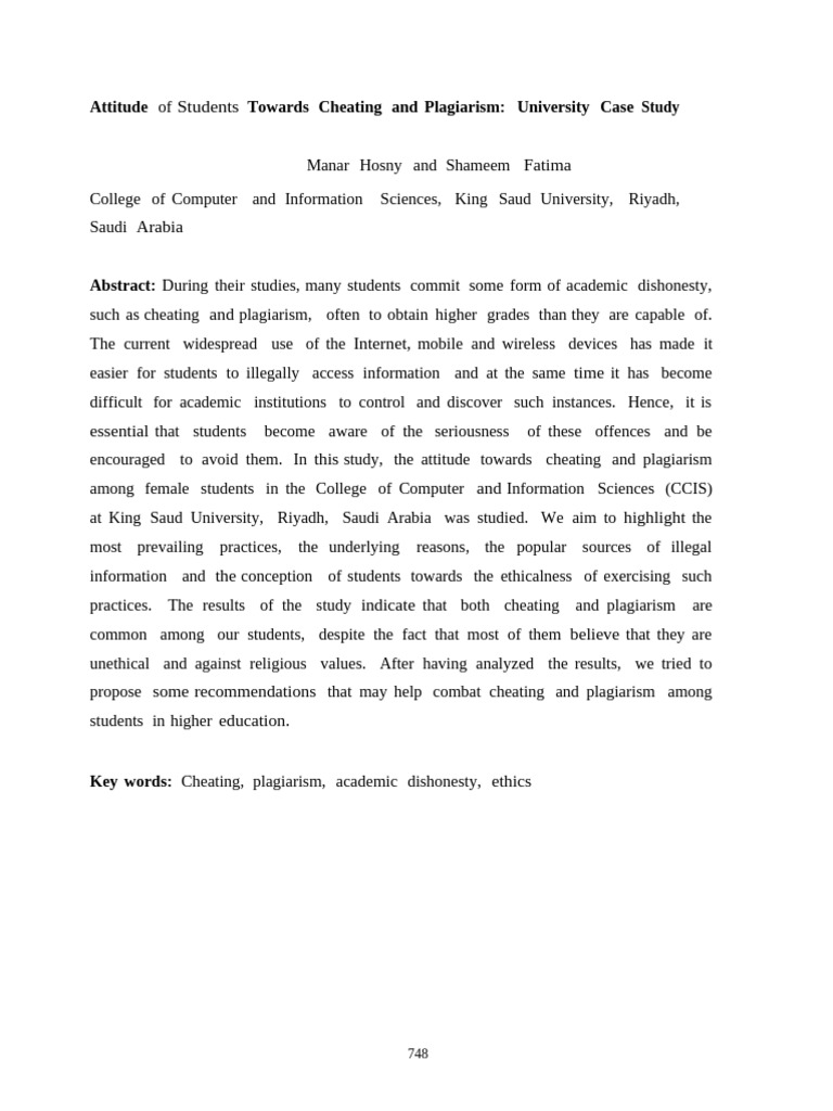 Student Attitudes on Cheating & Plagiarism | PDF | Plagiarism ...
