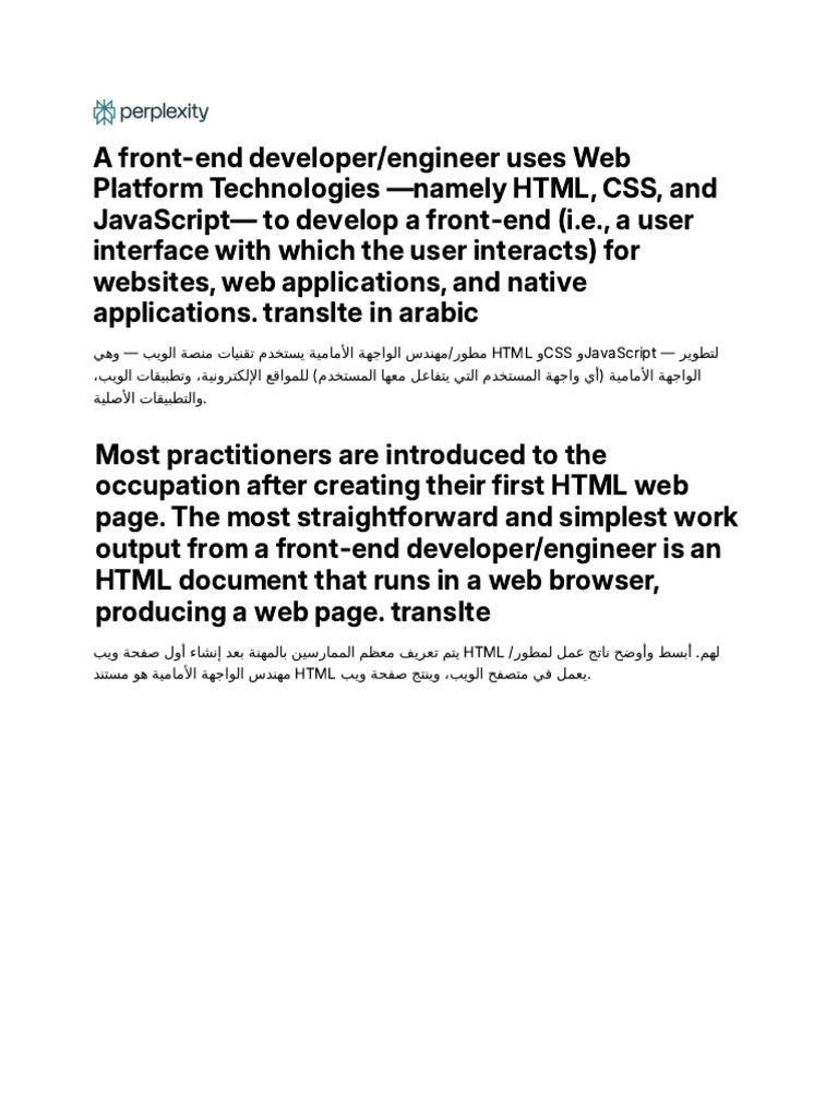 A Front-End Developer - Engineer Uses Web Platform T | PDF