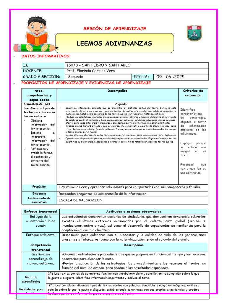 U3 S3 Sesion D1 Com Leemos Adivinanzas | PDF | Aprendizaje | Información