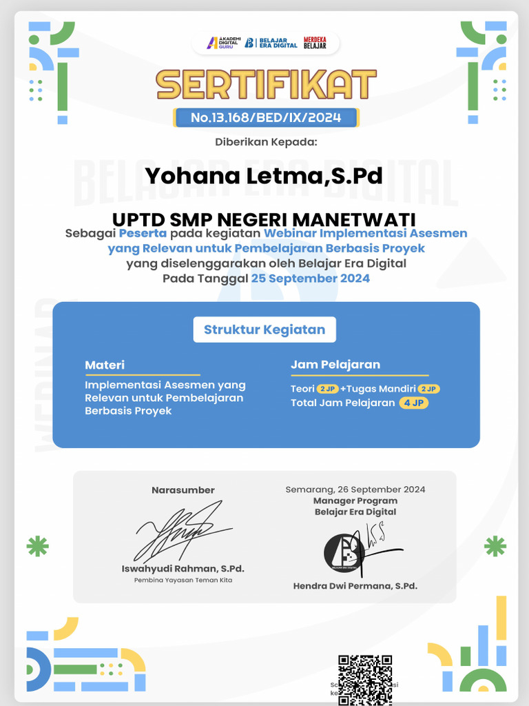 Sertifikat Yohana Letma, S.pd-1 | PDF