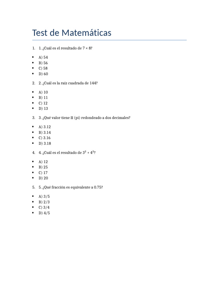Test Matematicas | PDF