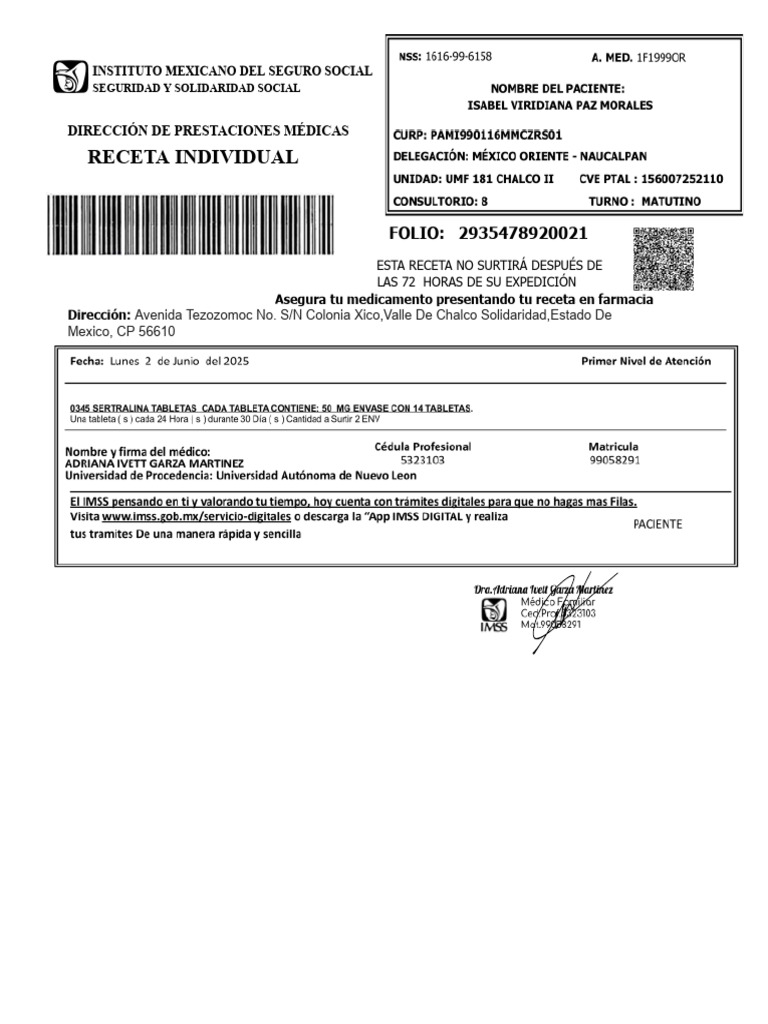 Receta Médica IMSS: Instrucciones y Datos | PDF