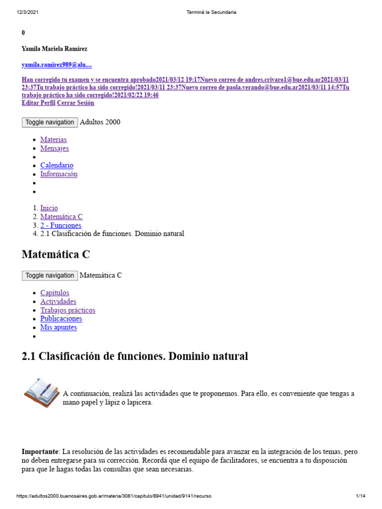 2.1 Clasificación de Funciones. Dominio Natural | PDF | Función ...