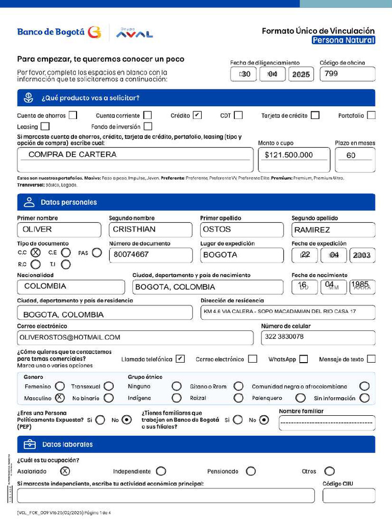 Cedula-Formato Vinculacion Comp | PDF