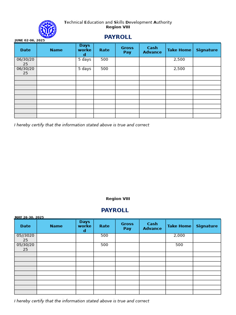 PAYROLL TEMPLATE | PDF