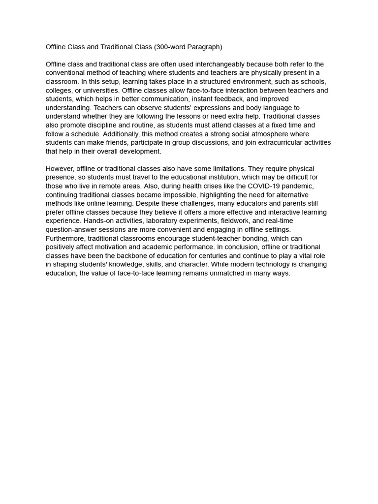 Offline Class and Traditional Class (300-Word Paragraph) | PDF