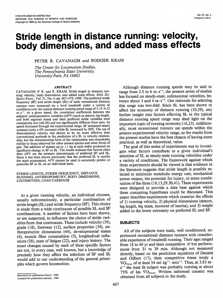 Stride Length in Distance Running Velocity, Body.20 | PDF