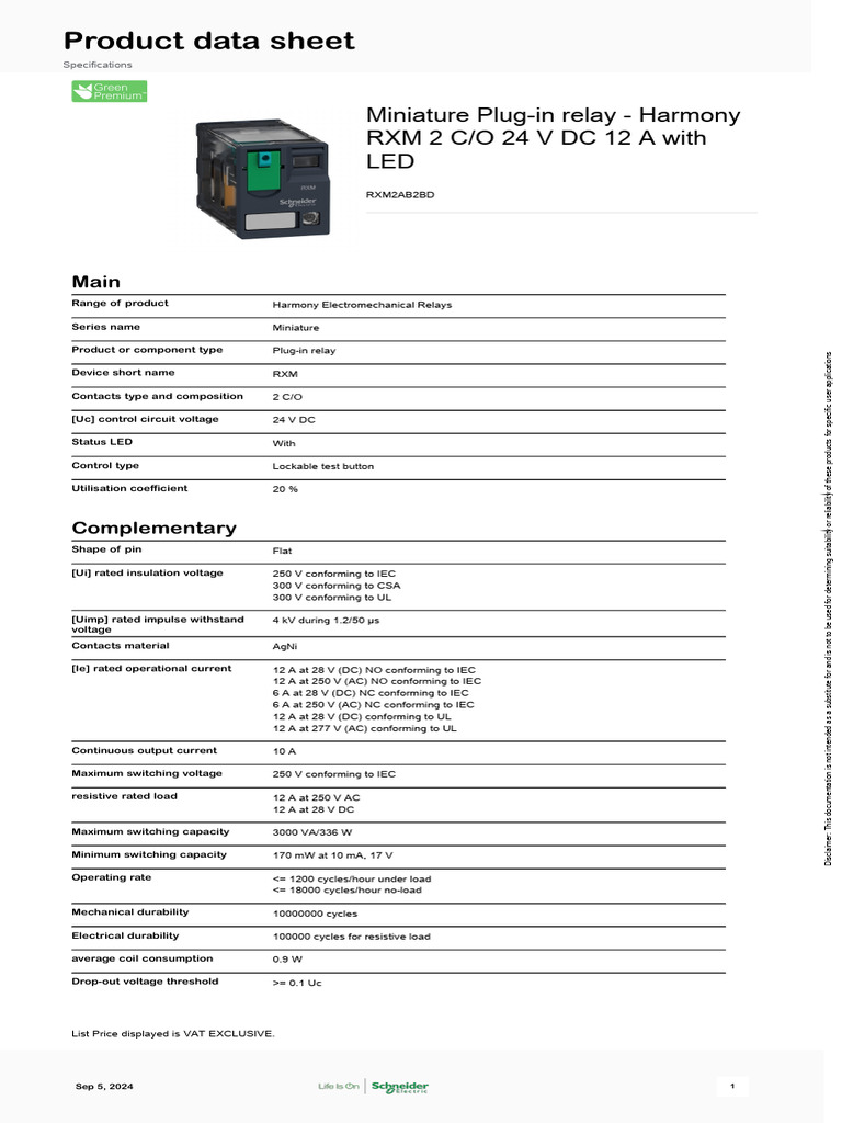 Schneider Electric - Zelio-Relay - RXM2AB2BD | PDF | Relay | Inductor