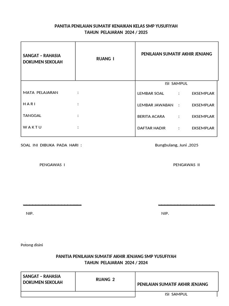 Sampul Amplop Naskah Soal Ujian | PDF
