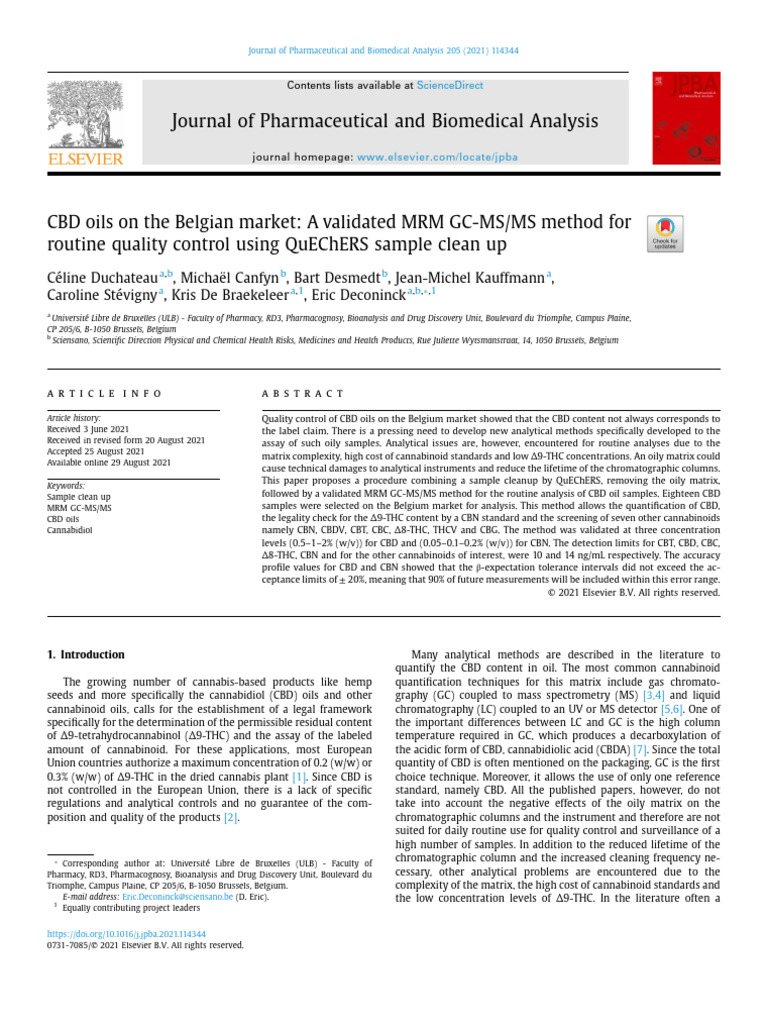 CBD Oils On The Belgian Market - A Validated MRM GC-MSMS Method For ...