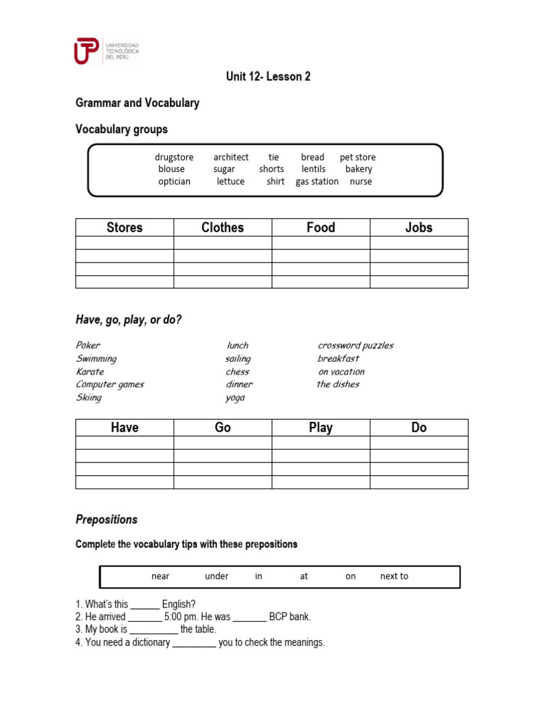 Vocabulary and Prepositions | PDF