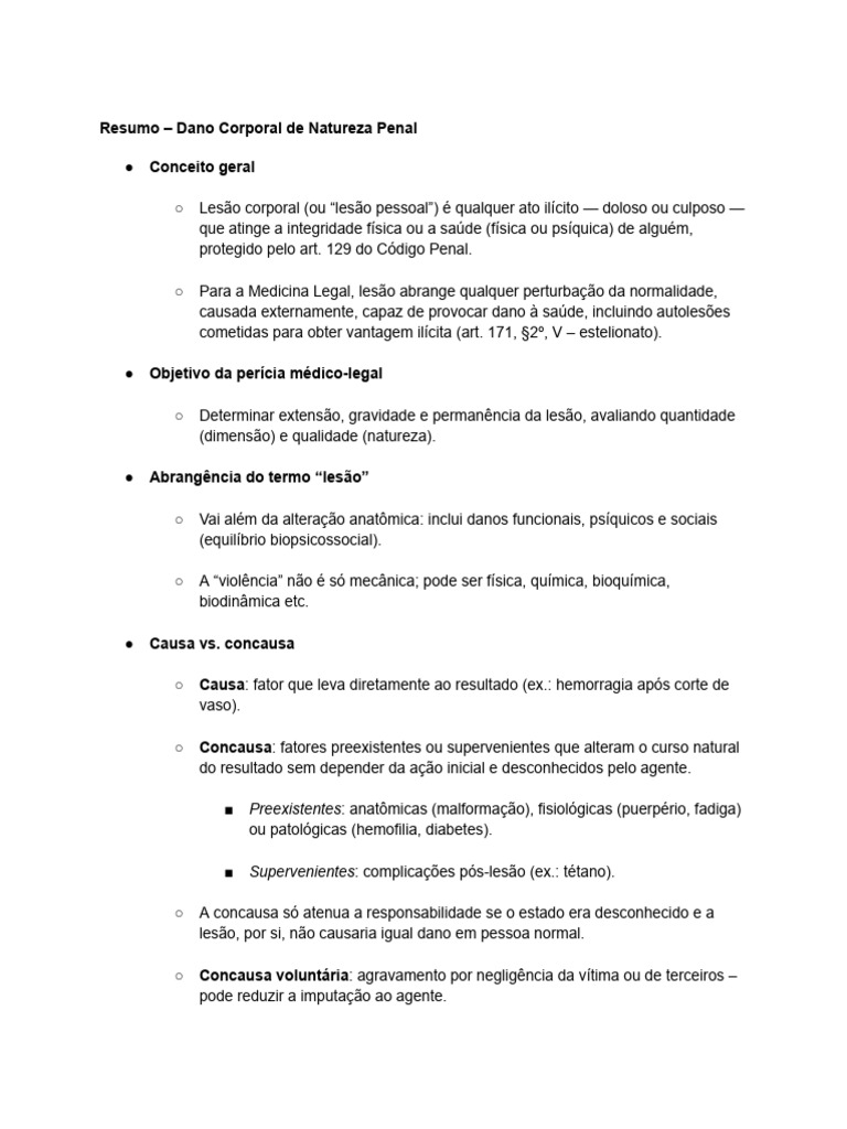 Dano Corporal: Conceitos e Perícias Jurídicas | PDF | Lesão corporal ...