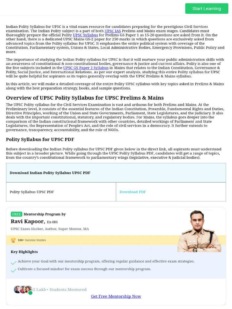 Polity Syllabus For Upsc Prelims Mains Polity Optional Syllabus For