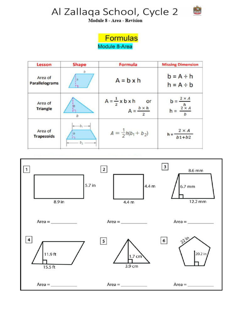 Module 8 Area Revision | PDF