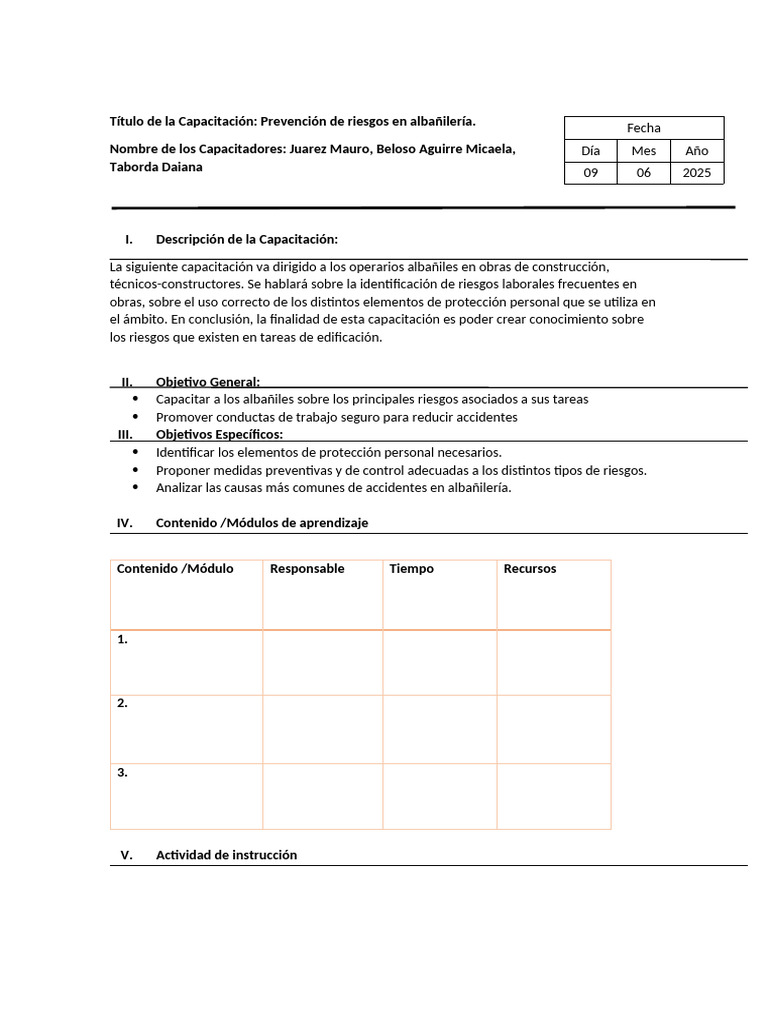 Ejemplo Formato de Capacitación-1 | PDF