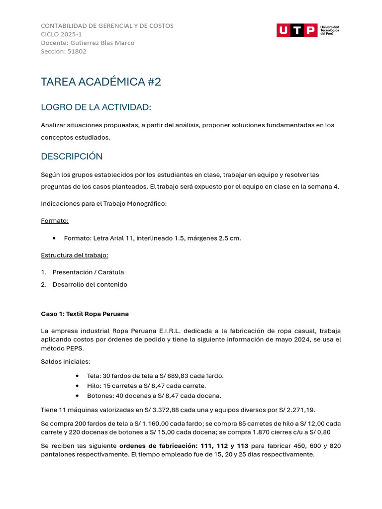 S08 - Tarea Académica 2 - Instrucciones | PDF | Contabilidad | Depreciación