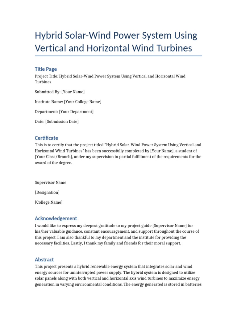 Hybrid Solar-Wind Power System Design | PDF | Wind Power | Wind Turbine