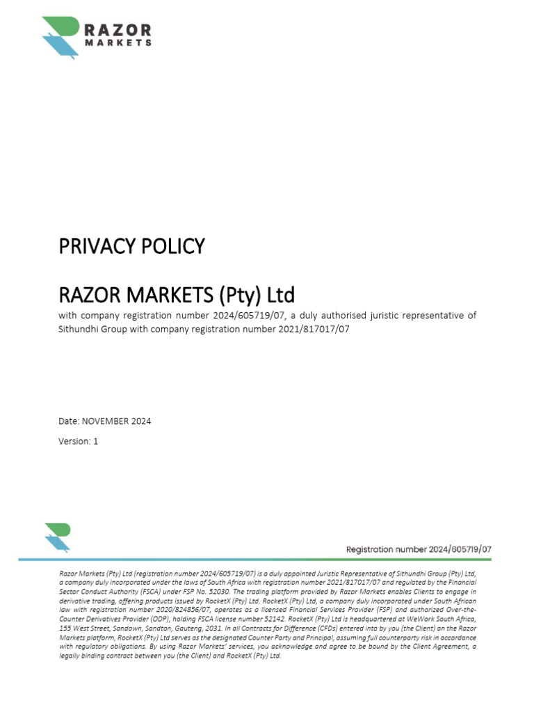 Razor Markets Privacy Policy Overview | PDF | Contract For Difference ...