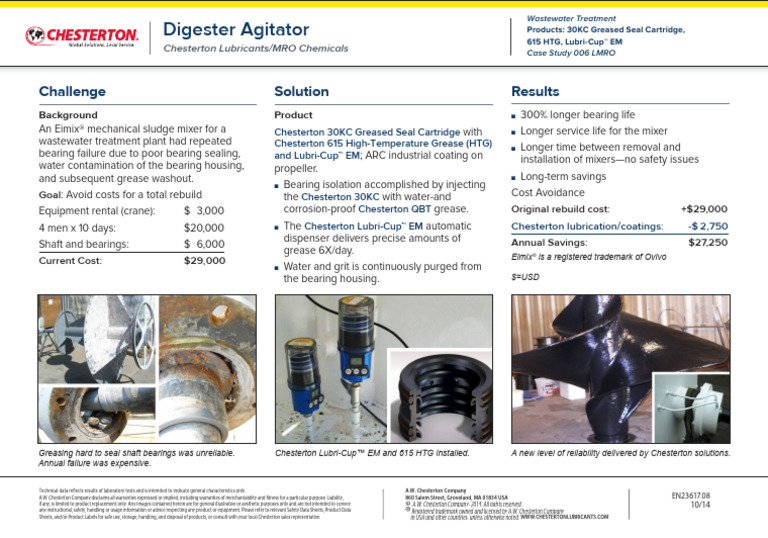 Case Study 006 Lubricants - MRO - Wastewater Treatment - Digester Agitator (English) | PDF ...