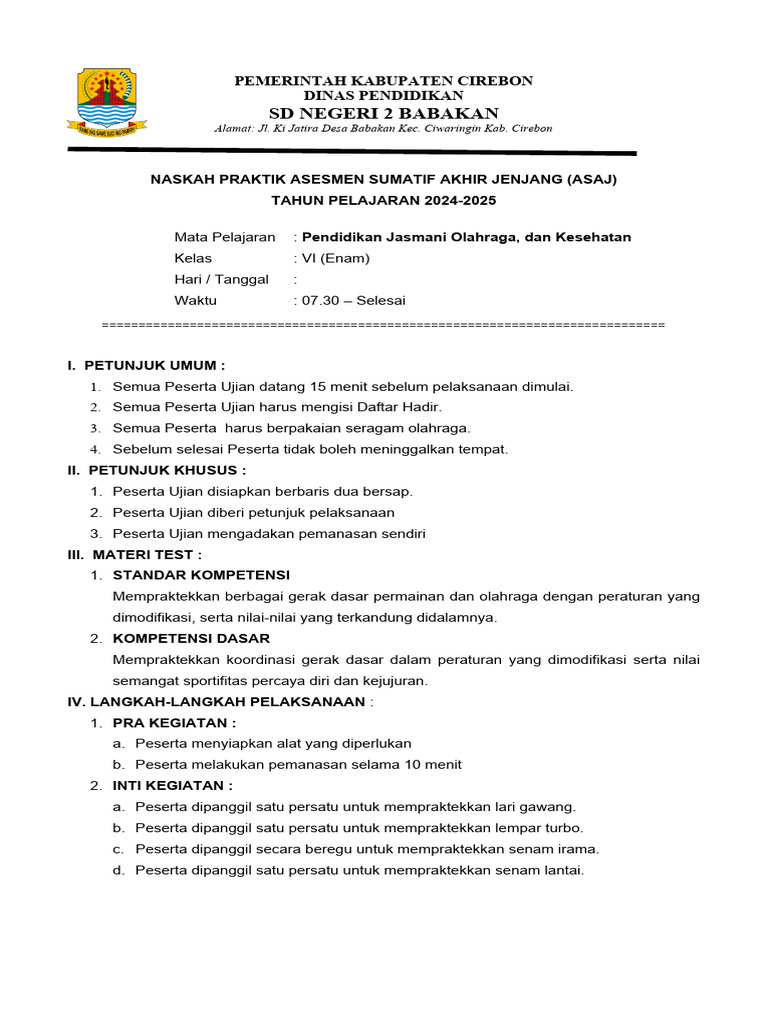 Naskah Ujian Praktek Pjok (1) - Digabungkan | PDF